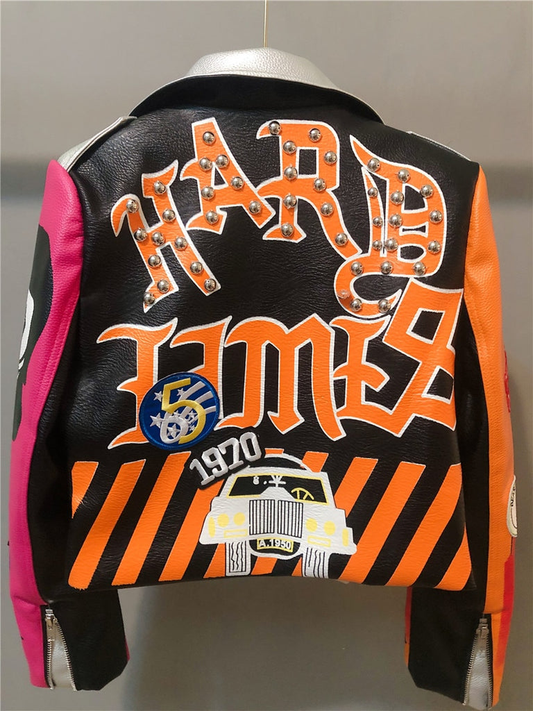 punk spiked graffiti leather biker jacket – AfterAmour