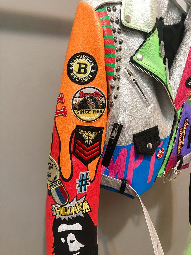 punk spiked graffiti leather biker jacket – AfterAmour