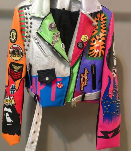 punk spiked graffiti leather biker jacket – AfterAmour