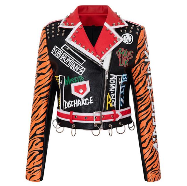 punk spiked graffiti leather biker jacket – AfterAmour